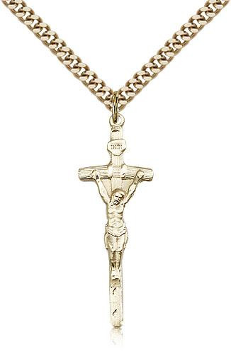 Gold Filled Papal Crucifix Pendant, Stainless Gold Heavy Curb Chain, 1 ...