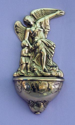 Guardian Angel (facing right) w/Child Font, Shiny Brass