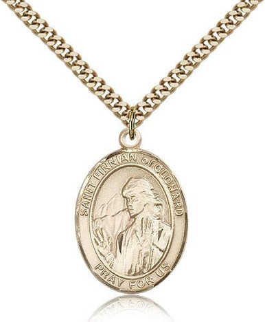 Gold Filled St. Finnian of Clonard Pendant, Stainless Gold Heavy Curb ...