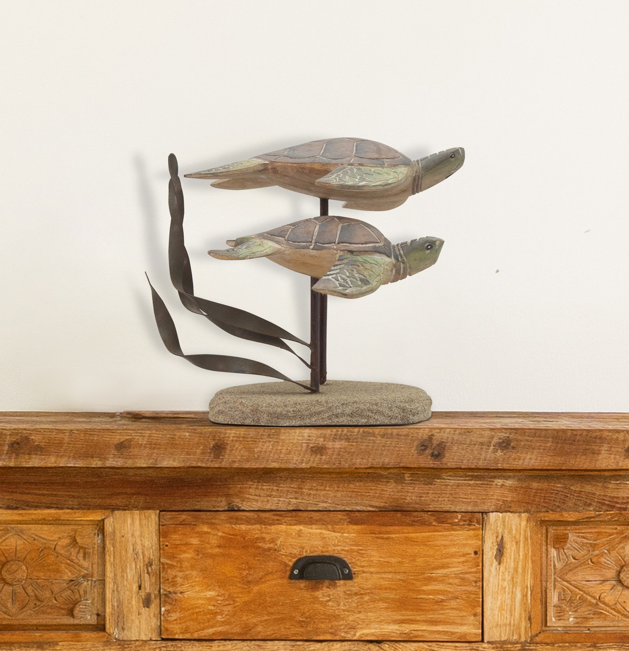 Sea Turtles Wood Hand Carved Tabletop C570