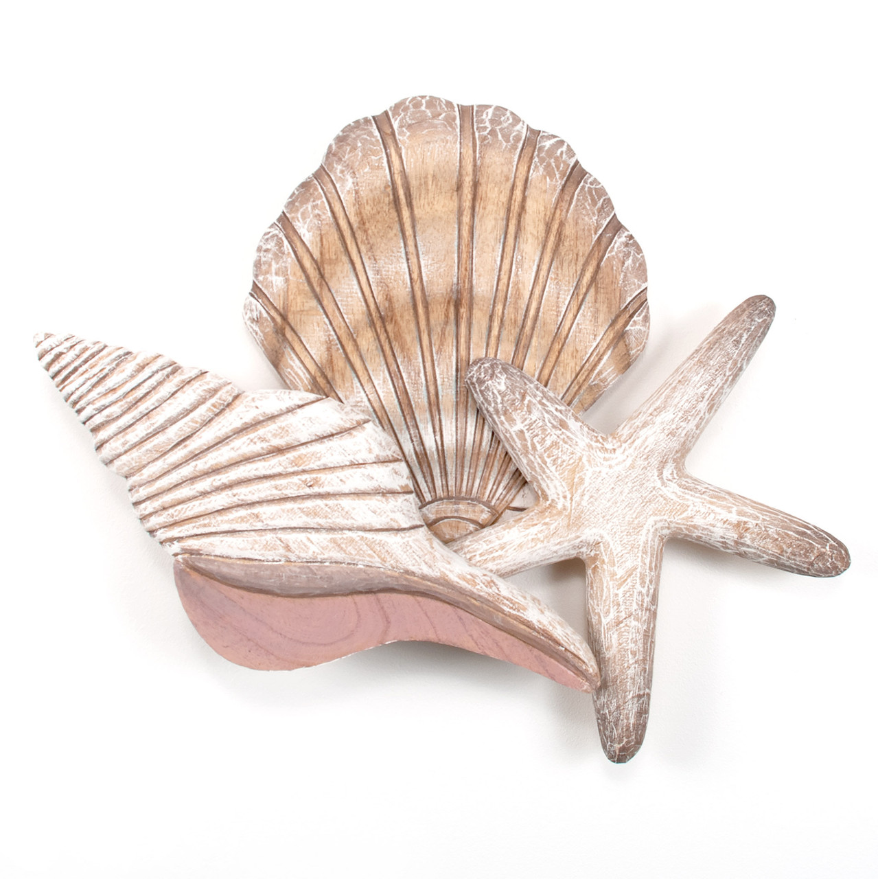 LARGE WOODEN SHELL WALL SCULPTURE RUSTIC BROWNS