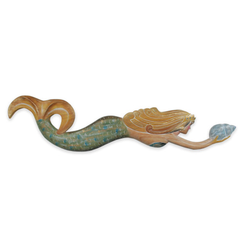 Mermaid Swimming - Hand Carved Wall Art