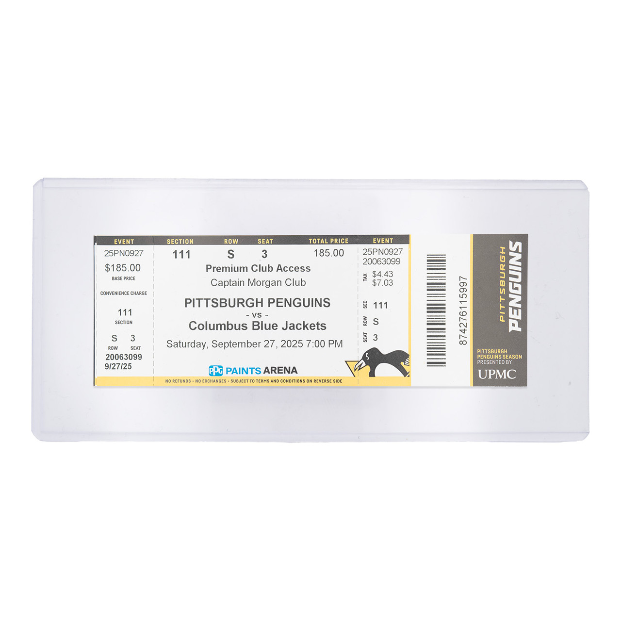 Marc-Andre Fleury Game Ticket - (Pre-season Game at PPG Paints Arena on ...