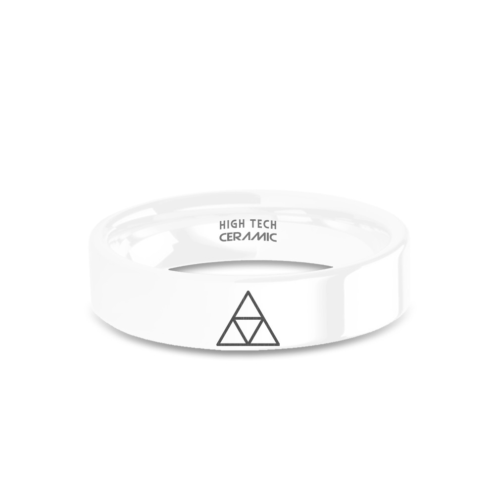 Triforce Golden Power Zelda Engraved White Ceramic Wedding Band ...