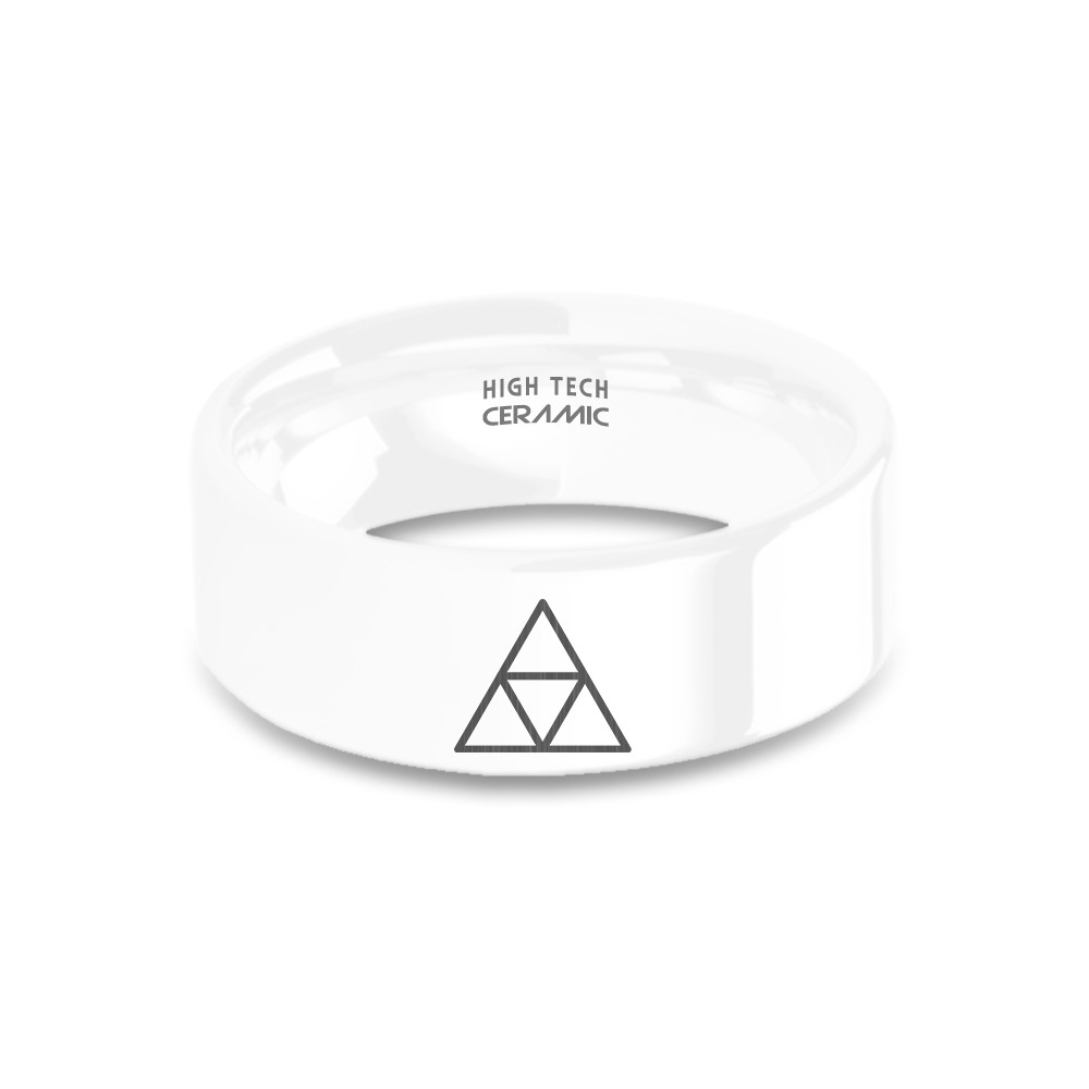 Triforce Golden Power Zelda Engraved White Ceramic Wedding Band ...