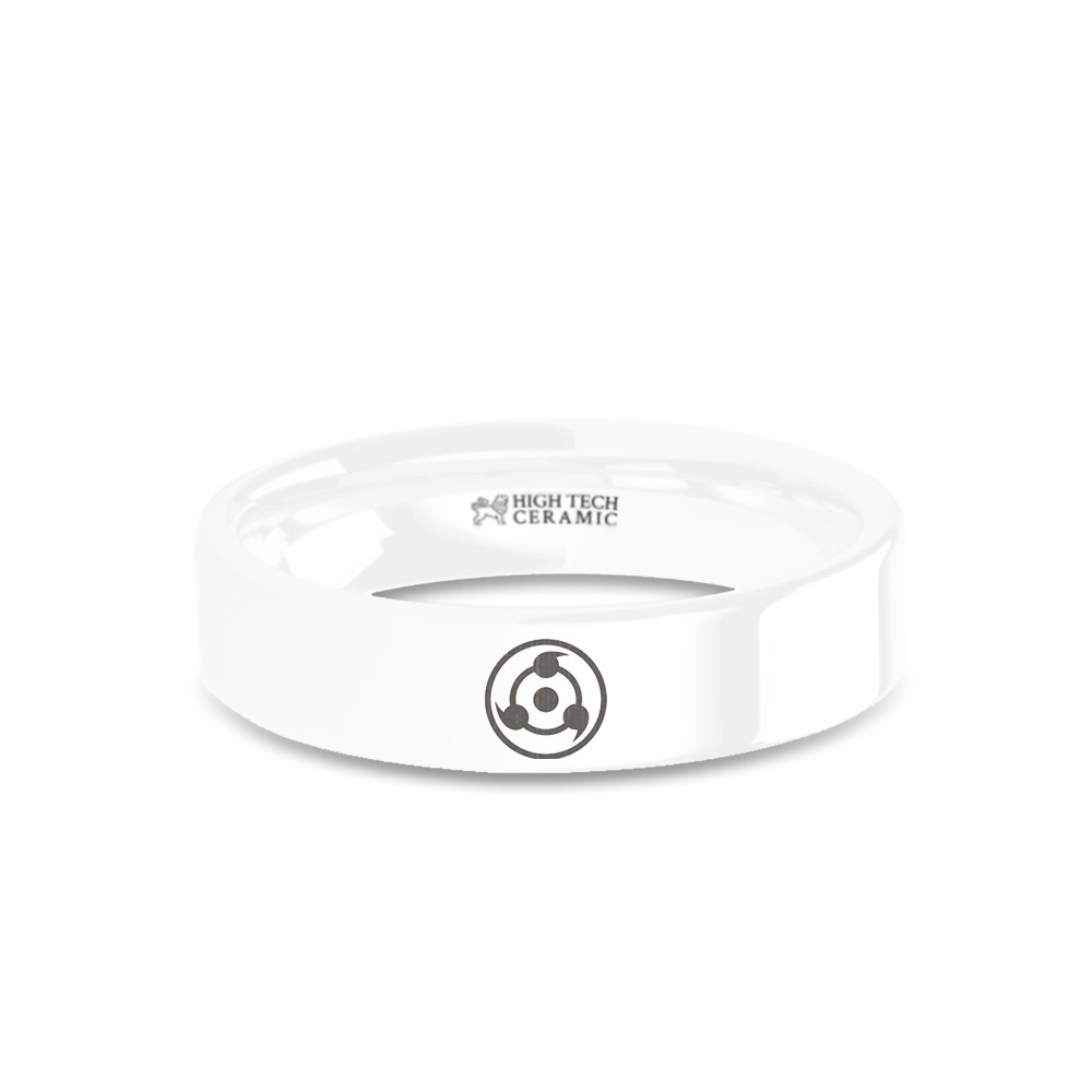 Naruto Uchiha Sasuke Sharingan Eye Pattern White Ceramic Ring ...