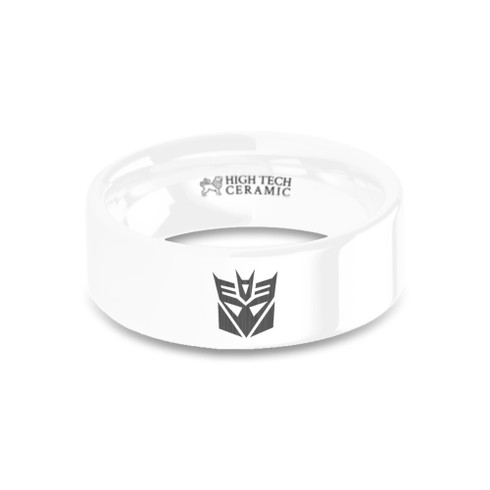 Decepticons Transformers Logo Engraved White Ceramic Ring - Timeless ...