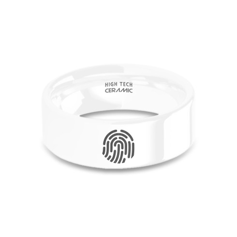 Biometric Fingerprint Scan Icon Engraved White Ceramic Ring - Timeless ...