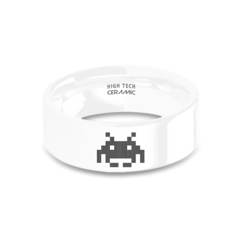 Alien Space Invader 8 bit Sprite Icon Engraved White Ceramic Ring ...