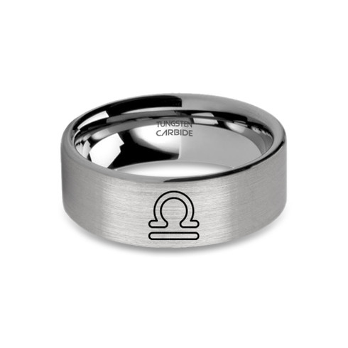 Libra Astrology Symbol Engraved Silver Tungsten Ring, Brushed ...