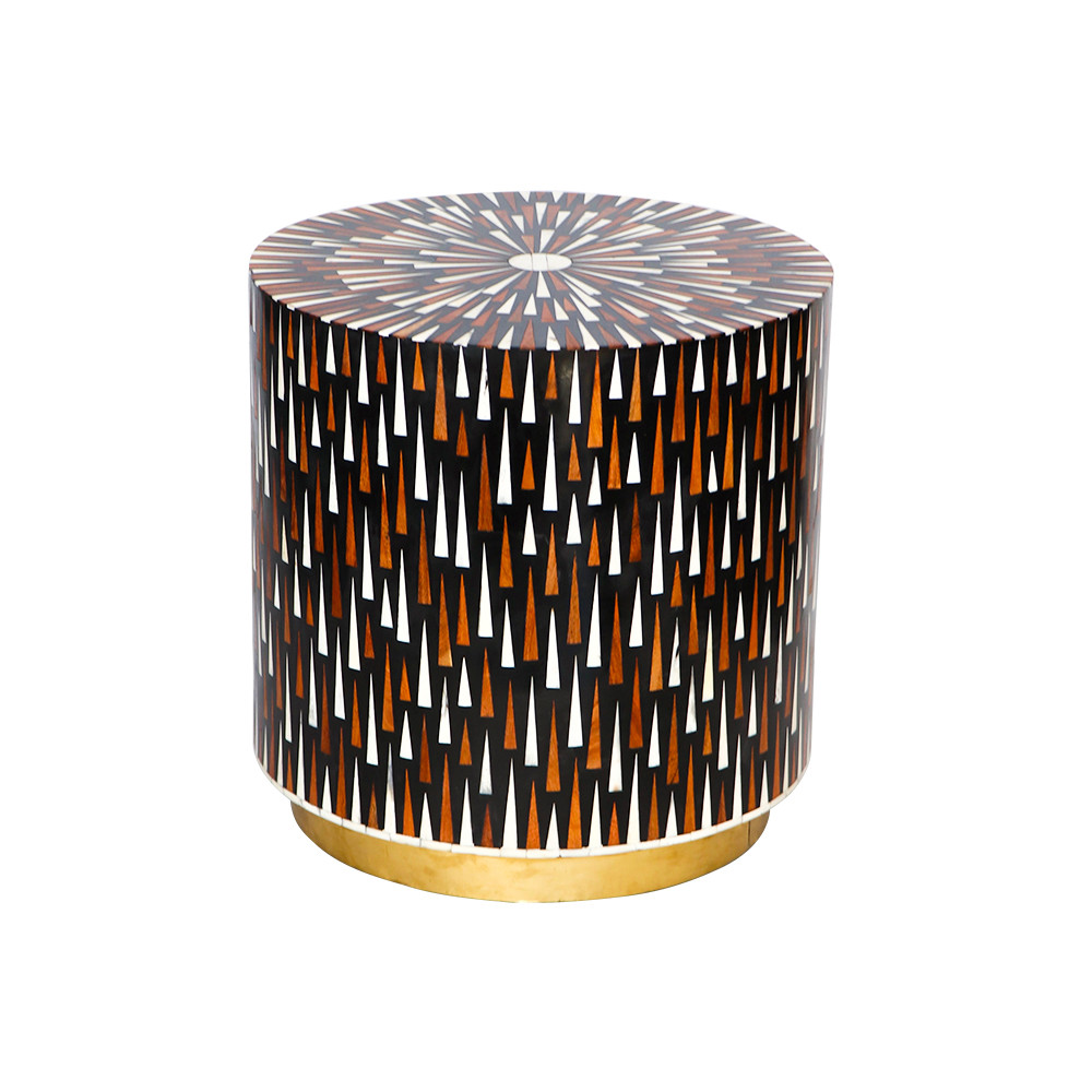 Salim Wood & Bone Inlay Drum Table - Sheherazade