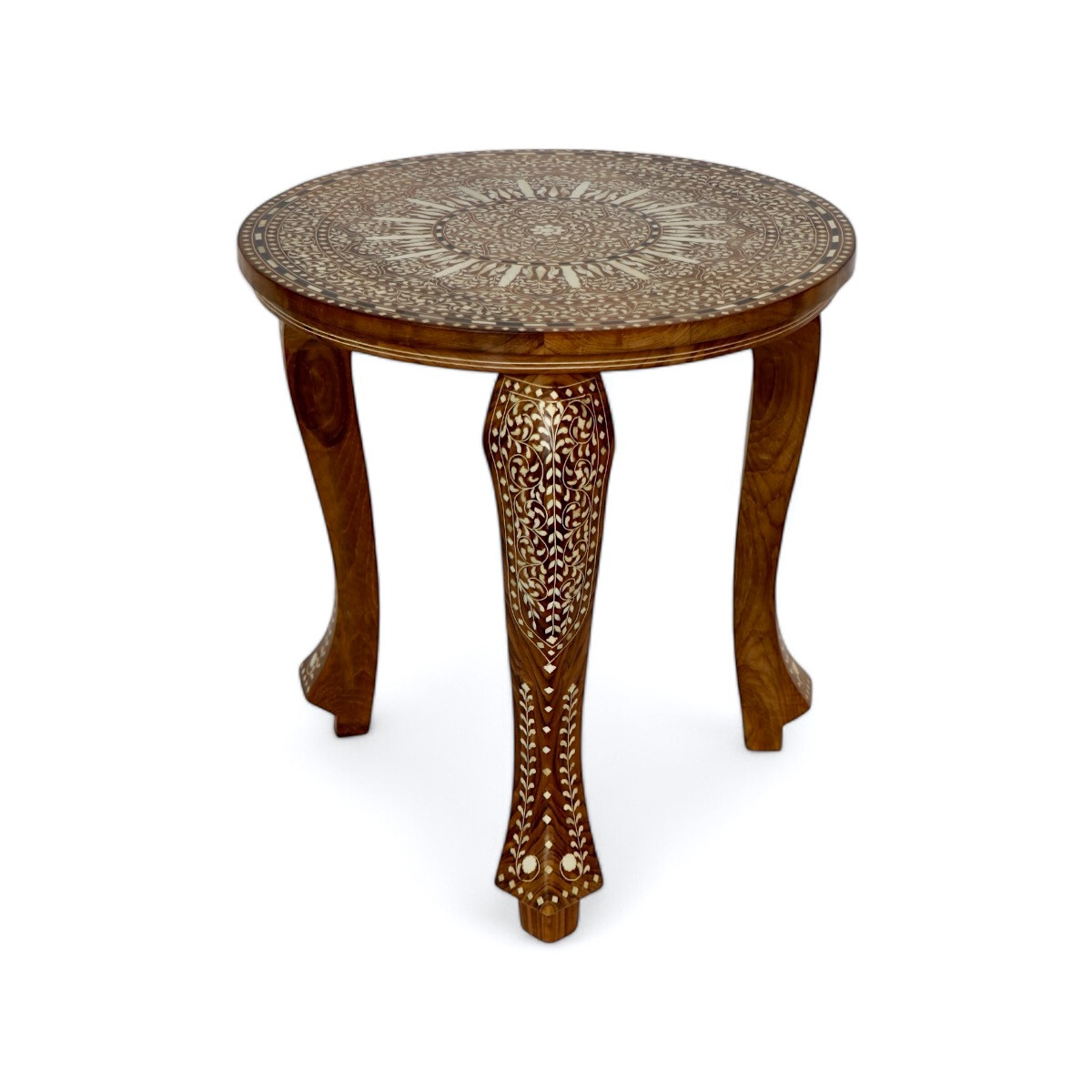 Eternal Grace Indian Bone Inlay Table – Teak Wood Elegance