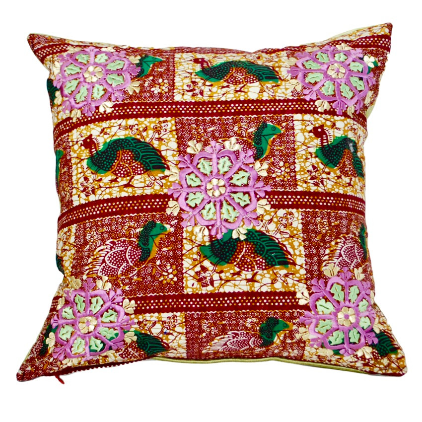 African Fabric / Rabati Embroidry Throw Pillow | Sheherazade® Home