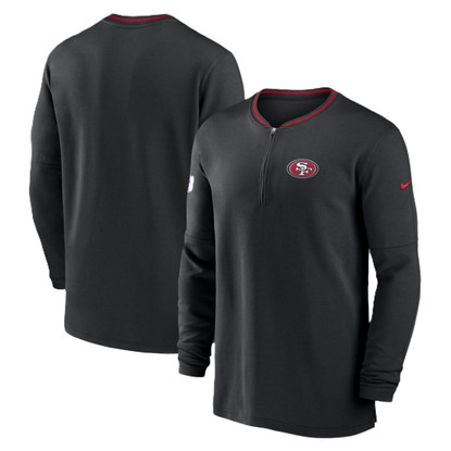 San Francisco 49ers Mens Black Nike Quarter Zip Crew with Left Chest Logo