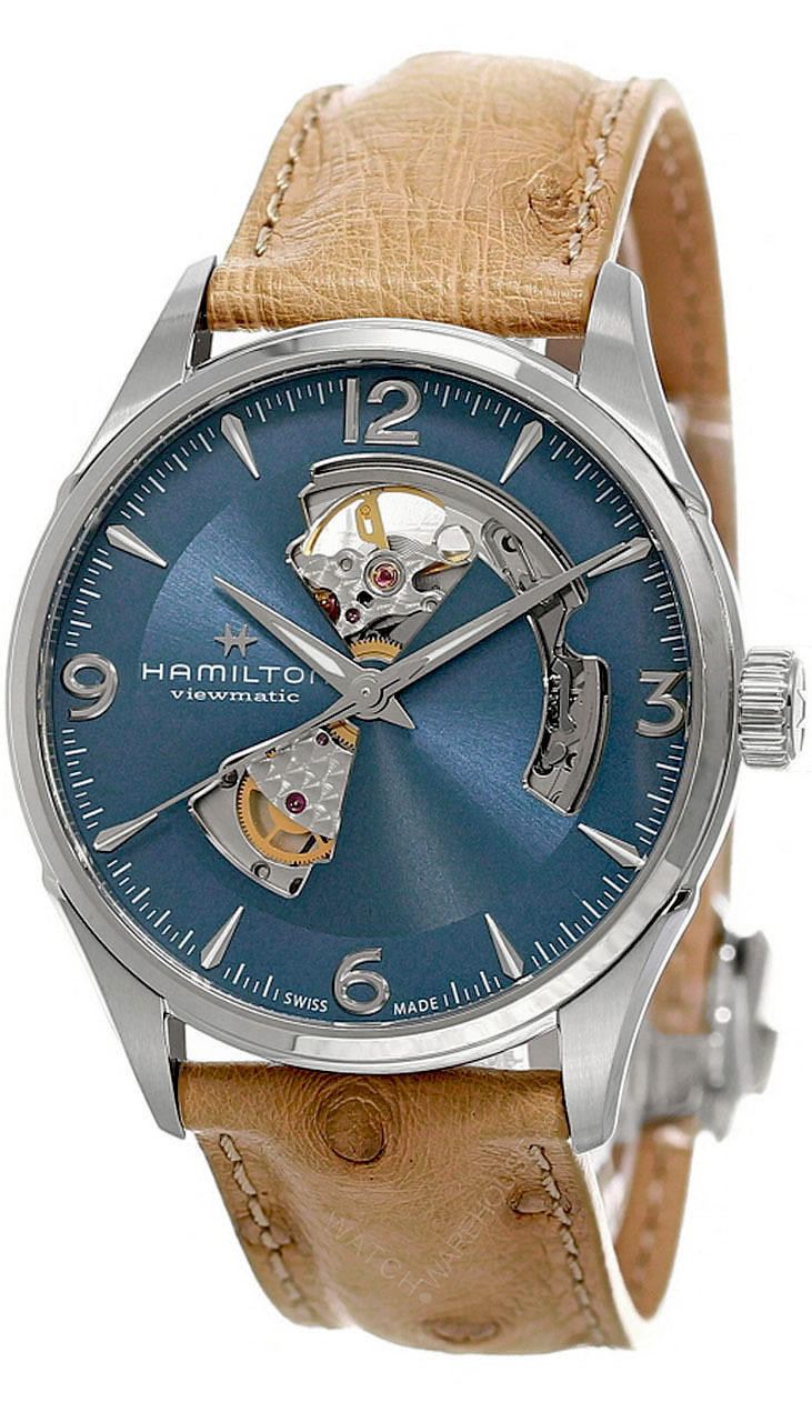 HAMILTON Jazzmaster Open Heart AUTO Black LTHR Men's Watch H32705731 ...