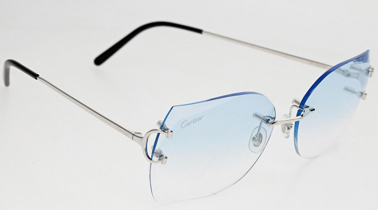 CARTIER C Decor Silver With Custom Blue Lens Women's Sunglasses | Fast ...