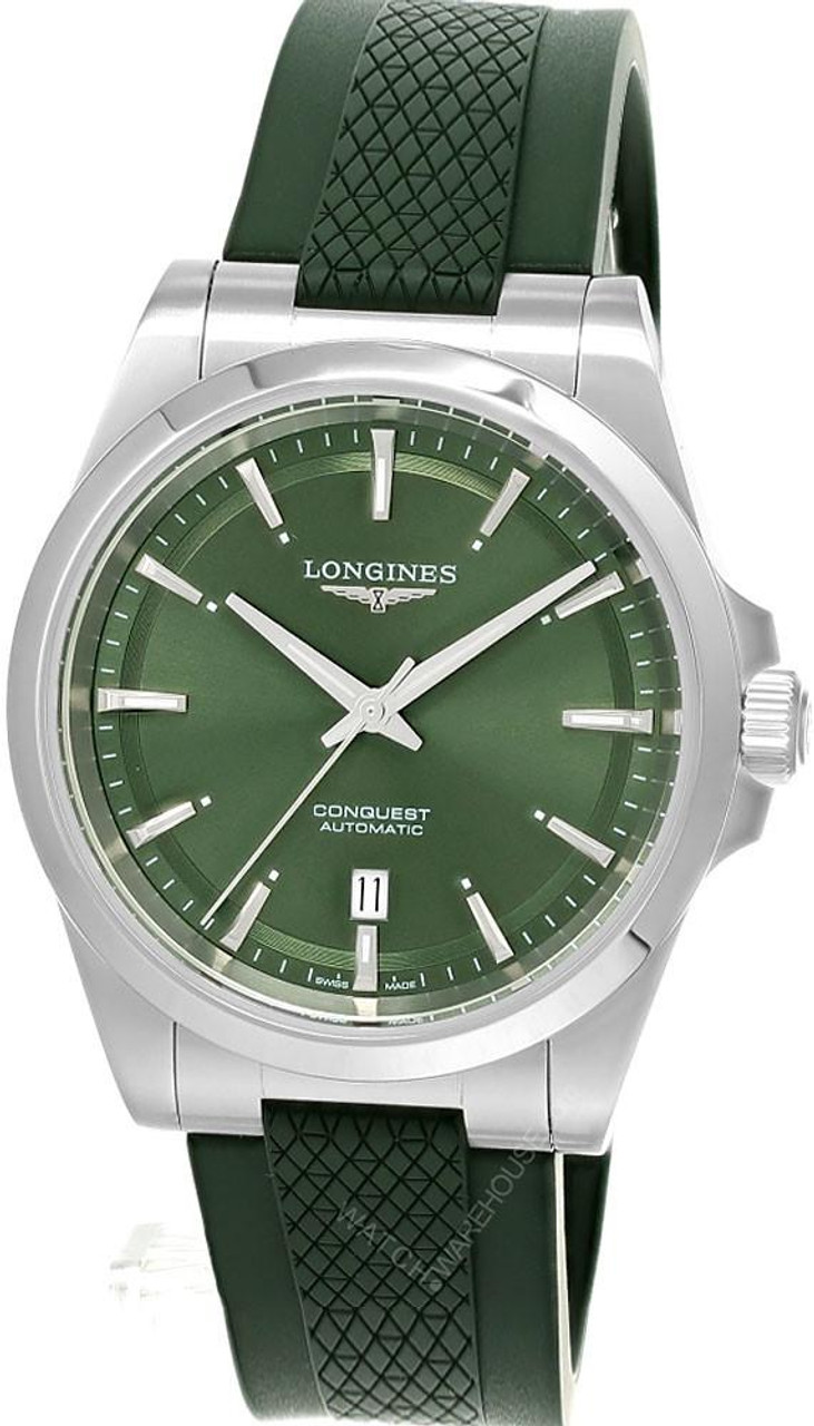 LONGINES Conquest Automatic 41MM Green Dial Rubber Men's Watch L3.830.4.02.9 / L38304029 | Fast ...