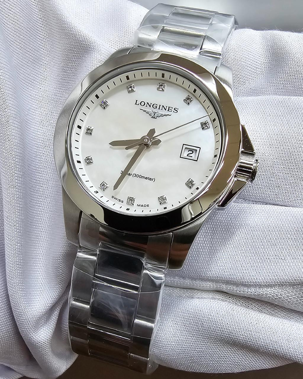 LONGINES Conquest Quartz SS 30MM 11 Diamond White MOP Women's Watch L3 ...