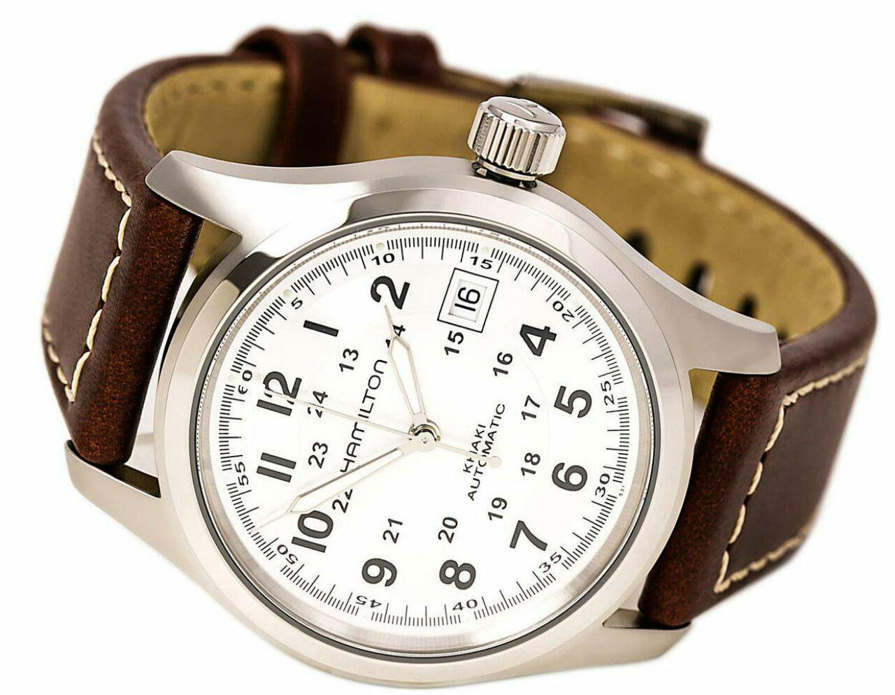 HAMILTON Khaki Field AUTO Silver Dial BR Leather Men's Watch H70455553 ...