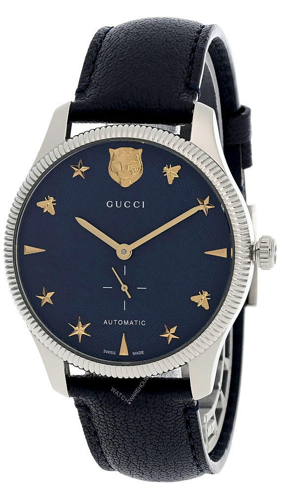 GUCCI G-Timeless 40MM Automatic Blue Dial Leather Men's Watch YA126347 ...