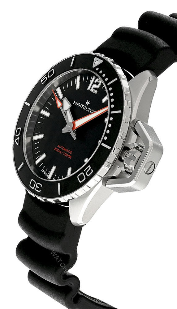 HAMILTON Khaki Navy Frogman Black Rubber AUTO Men's Watch H77605335 ...
