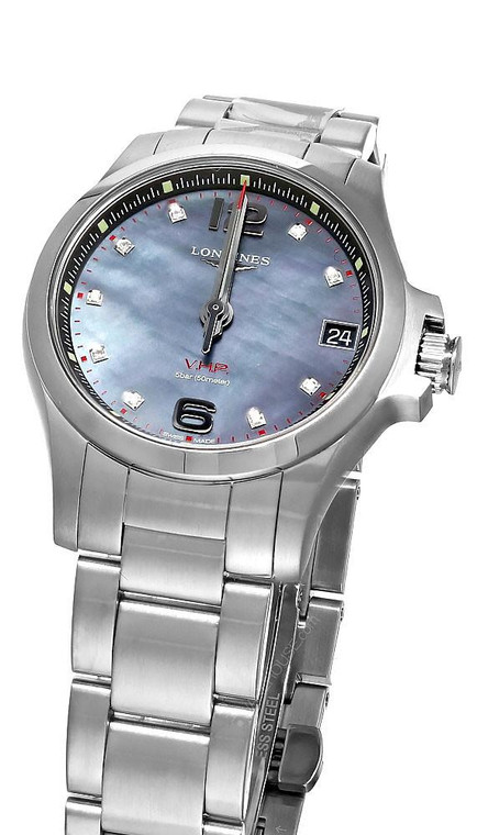 LONGINES Conquest V.H.P. 36MM Black MOP Diamond Women's Watch L3.316.4 ...