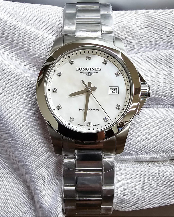 LONGINES Conquest Quartz SS 30MM 11 Diamond White MOP Women's Watch L3 ...