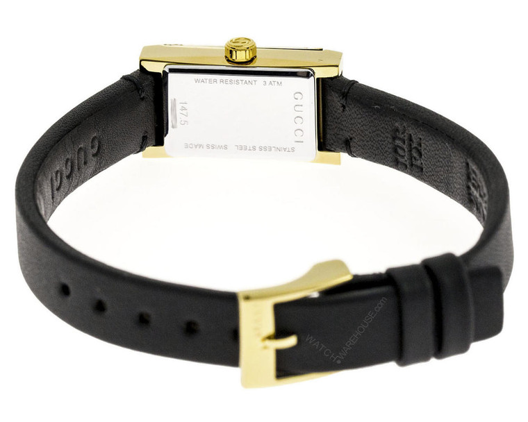 GUCCI G-Frame Silver Dial BLK Leather Strap Gold PVD SS Watch YA147506 ...