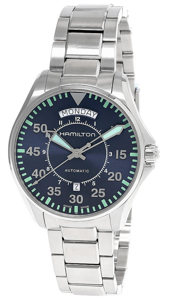 HAMILTON Khaki Aviation Pilot AUTO Day Date Blue Dial Watch H64615145 ...