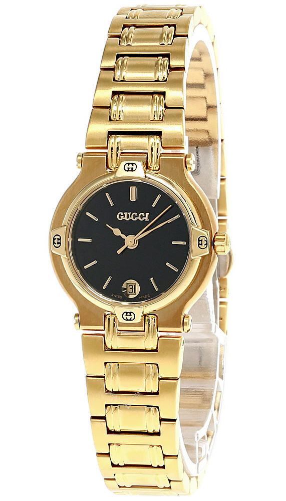 GUCCI Stainless Steel Black Dial Date Gold-Tone Women's Watch 9200L ...