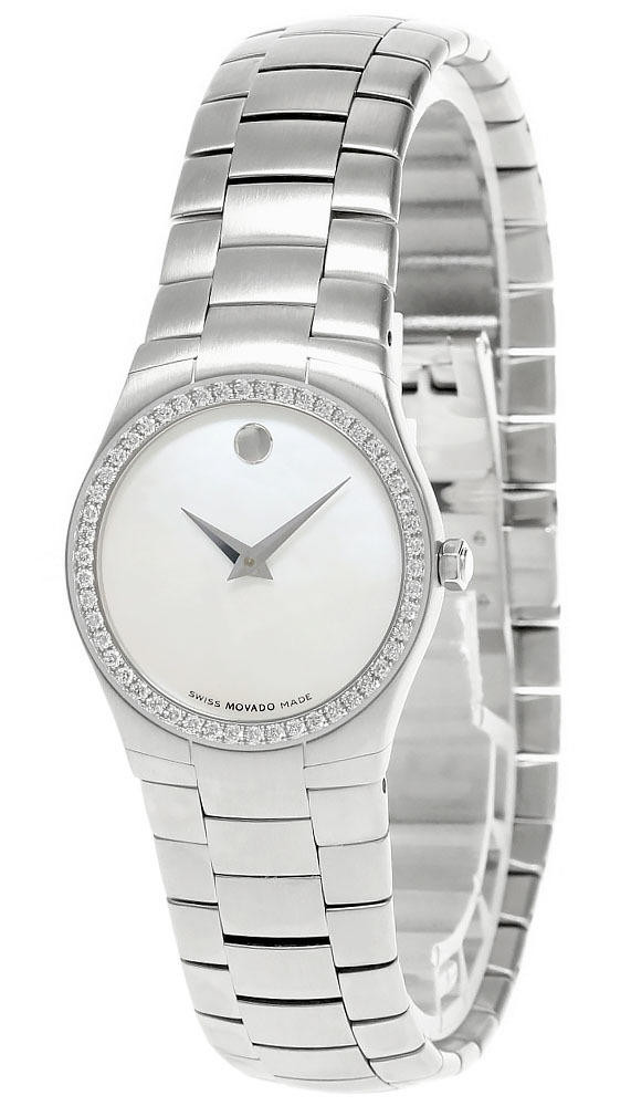 MOVADO Museum SS White MOP Dial Diamond Bezel Women's Watch 0605729 ...