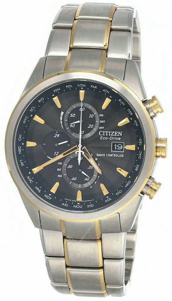 CITIZEN World Chronograph A-T Drive Black Dial SS Men's Watch AT8014 ...