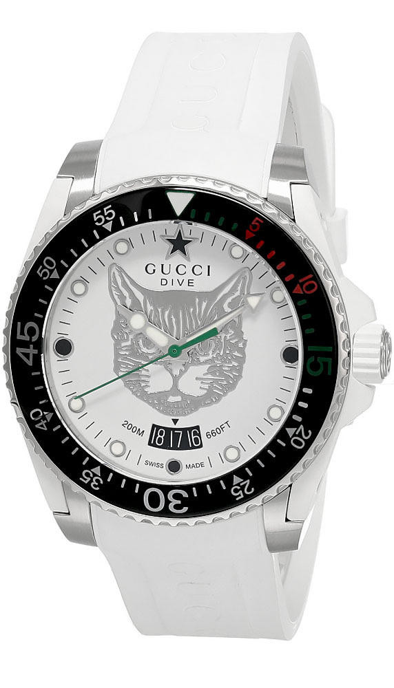GUCCI Dive 40MM SS White Dial Rubber Strap Men's Watch YA136329 | Fast ...