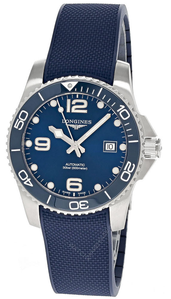 LONGINES HydroConquest AUTO 41MM Blue Rubber Men's Watch L3.781.4.96.9 ...
