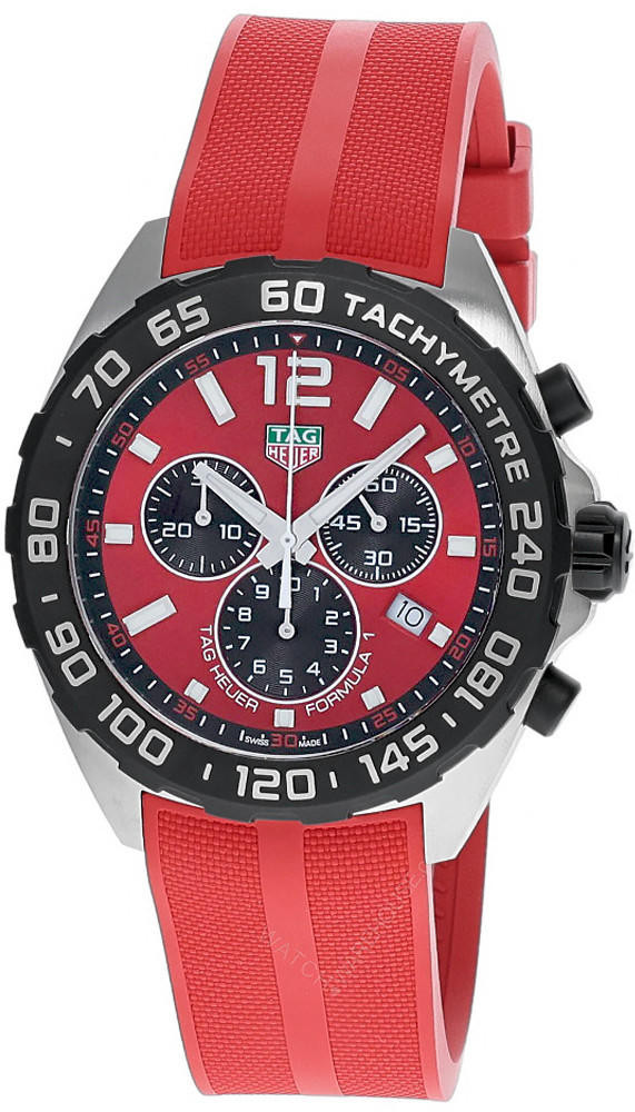 TAG HEUER Formula 1 Quartz CHRONO 43MM Red Rubber Men's Watch CAZ101AN ...
