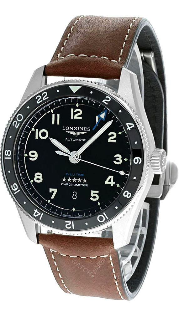 LONGINES Spirit Zulu Time AUTO 42MM BRN Leather Men's Watch L3.812.4.53 ...