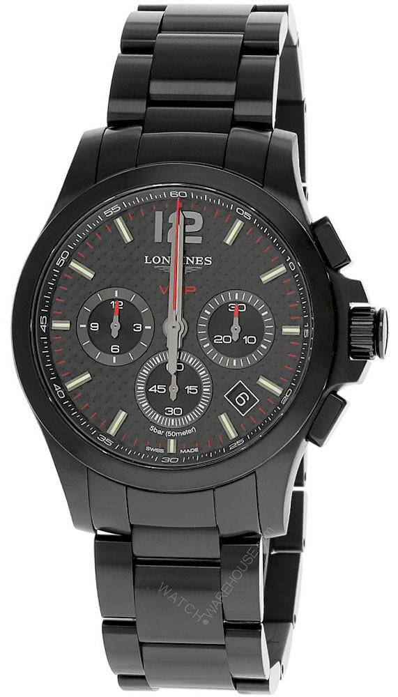 LONGINES Conquest V.H.P. CHRONO 42MM Black SS Men's Watch L37172666 ...