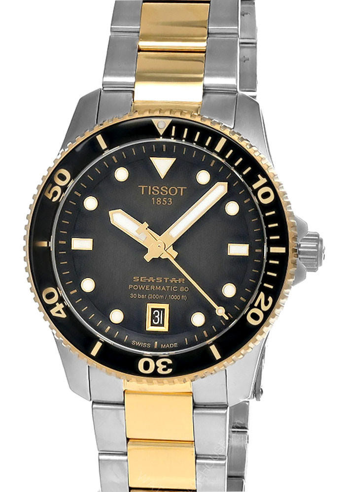 TISSOT Seastar 40MM Graded Grey BLK Dial Two-Tone Unisex Watch T120.807 ...