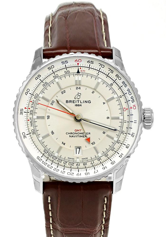 BREITLING Navitimer Automatic GMT 41MM Brown Leather Men's Watch ...