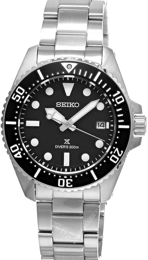 SEIKO Prospex Stainless Steel 41MM Black Dial Solar Dive Men's Watch ...