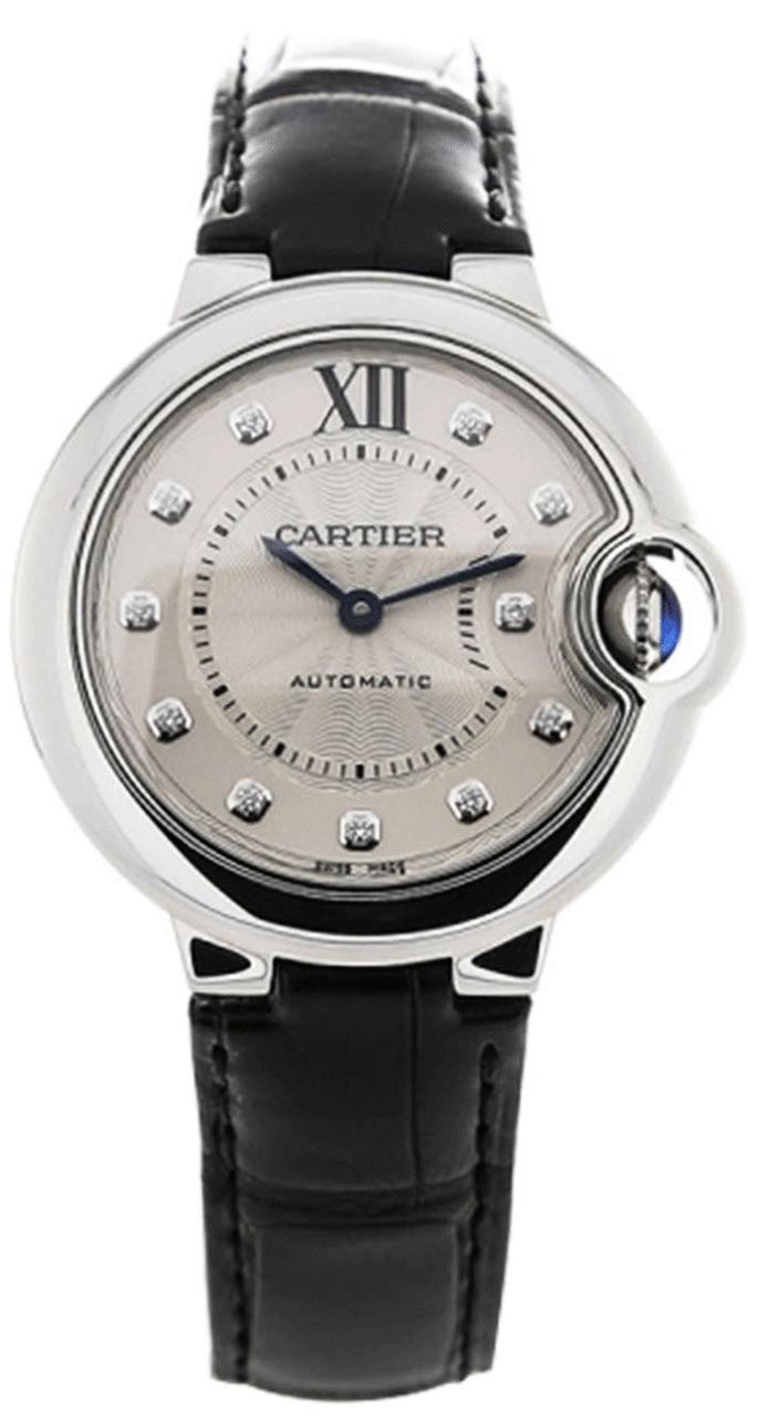 CARTIER Ballon Bleu SLVR Dial 11Diamond Women's Leather Watch W4BB0009 ...