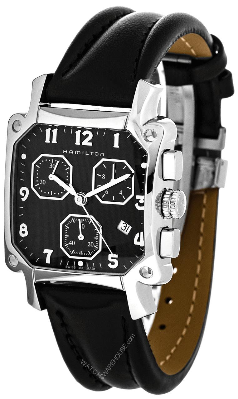 HAMILTON American Classic Lloyd CHRONO BLK LTHR Men's Watch H19412733 ...