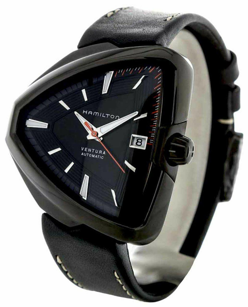 HAMILTON Ventura Elvis 80 Automatic BLK Leather Men's Watch H24585731 ...