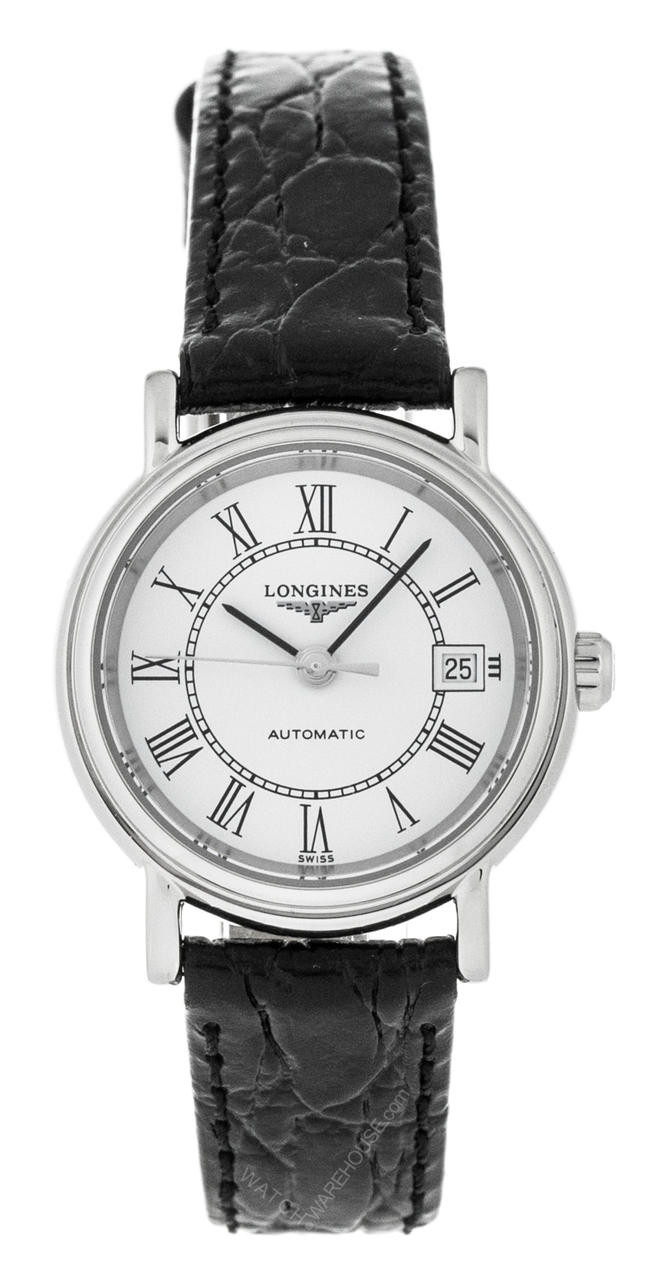 LONGINES Presence 25.5MM AUTO SS Black Leather Women's Watch L43214112 ...