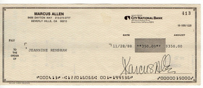 Marcus Allen Signed Autographed Bank Check Raiders RB Legend #413 JSA ...