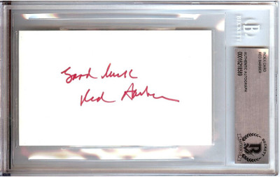 Red Barber Signed Autographed Index Card Reds Dodgers Broadcaster BAS ...