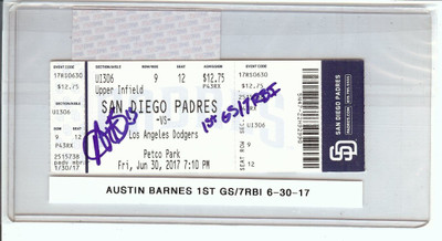 Austin Barnes Signed Autograph Ticket Dodgers "1st GS/7 RBI" 6/30/17 ...