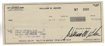 William Asher Signed Autographed Bank Check I Love Lucy Director JSA ...