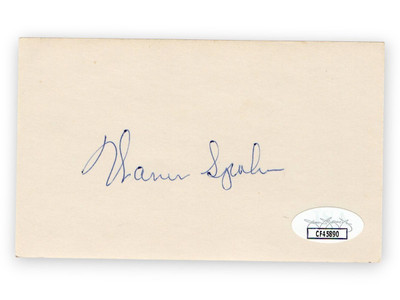 Warren Spahn Signed Autographed 3X5 Index Card Braves Hall of Famer JSA ...