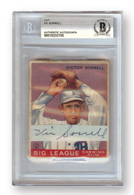Vic Sorrell Signed Autographed Cut Signature w/1933 Goudey Tigers BAS ...